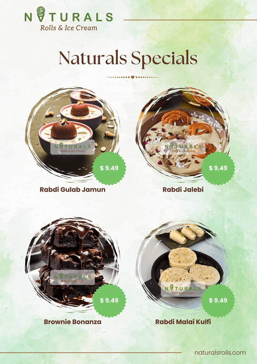 Menu of Natural Rolls & Ice Cream at Frisco, Texas, US